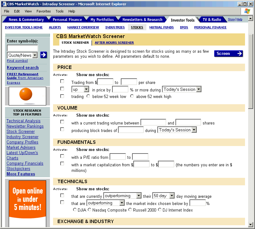 Web-Based Stock Screening Services | AAII