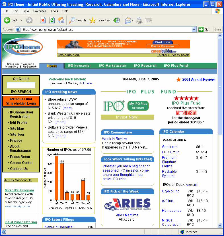 On the Internet: Web Sites for IPOs | AAII