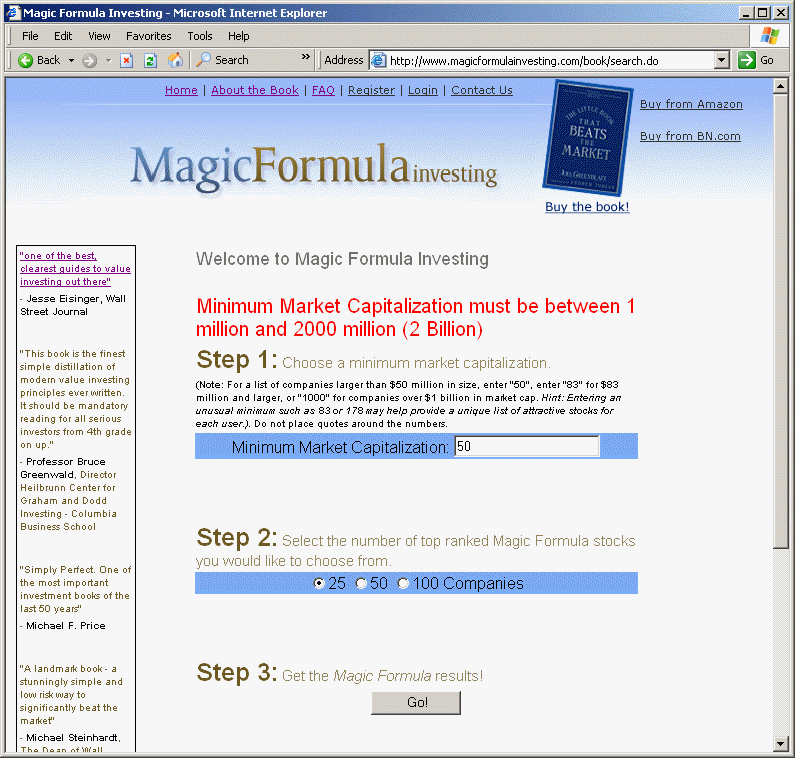 The Magic Formula Approach to Stockpicking | AAII