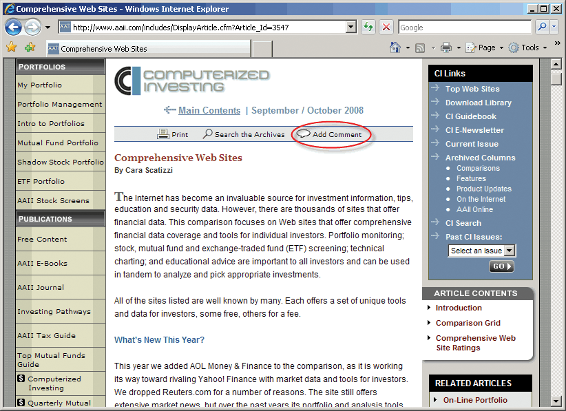 AAII.com: Comment on CI Articles | AAII