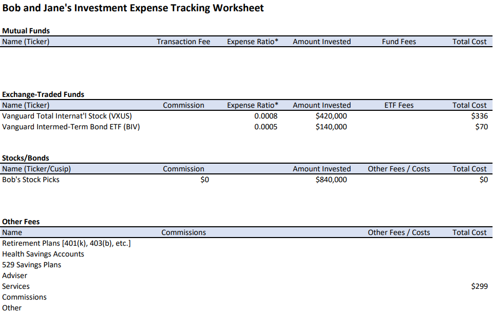 Investment Expense Tracking Worksheet | AAII
